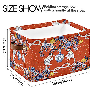 Storage Basket Cube Art Chinoiserie Animal Monkey Large Collapsible Toys Storage Box Bin Laundry Organizer for Closet Shelf Nursery Kids Bedroom,15x11x9.5 in,2 Pack