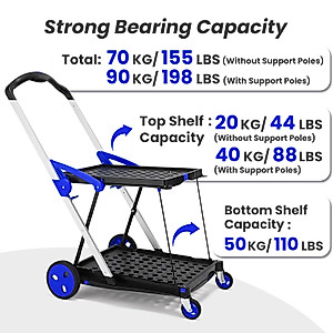 COOCHEER Collapsible Utility Cart Multifunction Collapsible Carts, Mobile Folding Trolley, Collapsible Hand Truck and Dolly, Shopping Cart with Storage Crate, Shopping Cart Folding Trolley, Blue