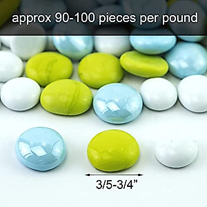 2 Pound Glass Gems Stones Pebble Rocks Mixed White,Blue,Green Flat Marbles for Bowl,Flower Vase Fillers,Floral Arrangement,Mosaics Crafts,Fairy Garden Decor,Fish Tank,Candle Holder,Approx.190~200 PCS