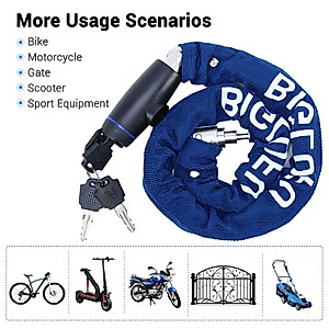 Bike Chain Lock, BIGLUFU 3 Feet Heavy Duty Bicycle Chain Lock, 9mm Thicker Anti-Theft Security Lock with 3 Keys for Bike, Motorcycle, Door, Gate, Fence, Scooter