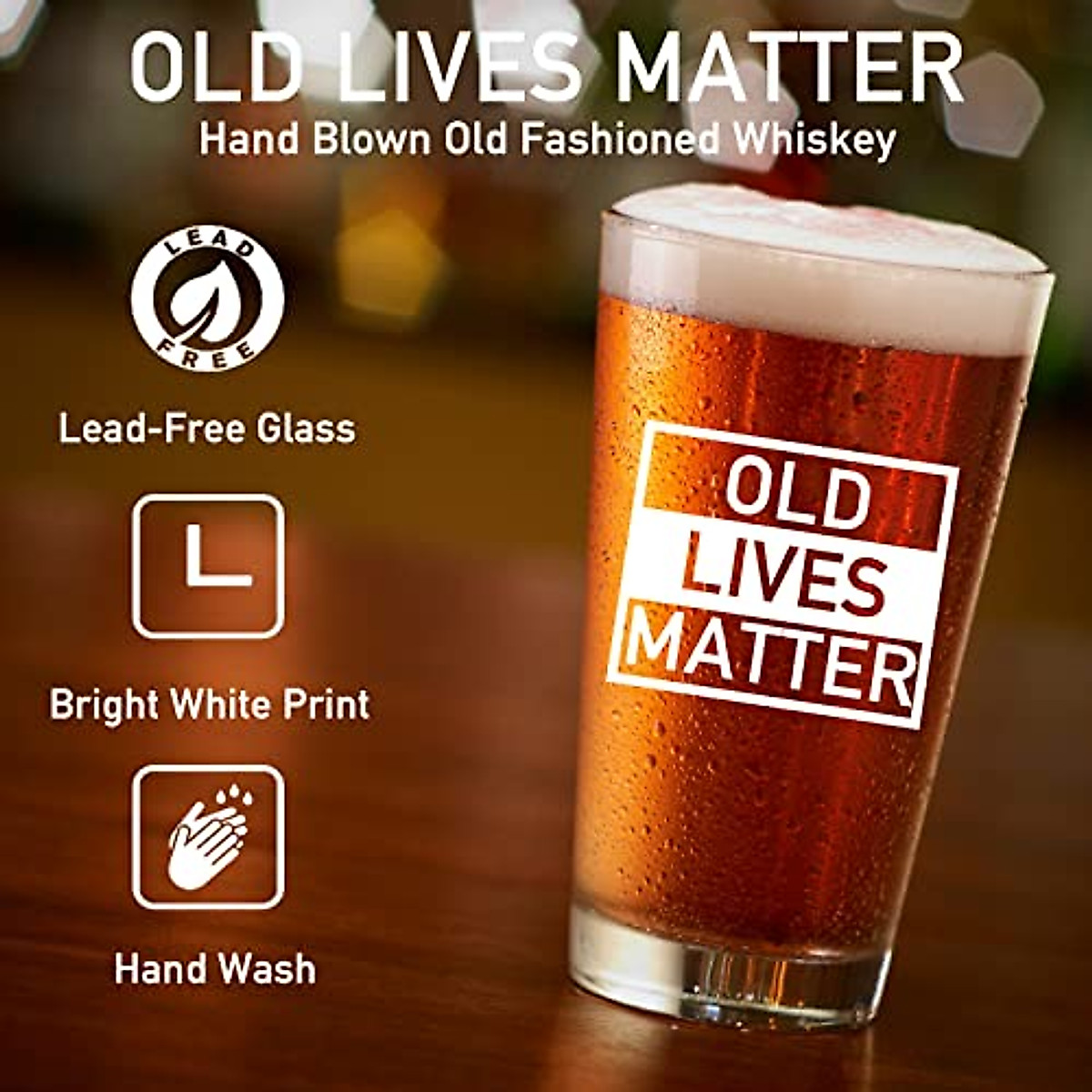 Vivimee Old Lives Matter Beer Glasses & Whiskey Scotch Glasses, Funny Retirement or Birthday Gifts for Dad, Grandpa, Old Man, or Senior Citizen, Gift for Men, Gag Gifts for Men, Mens Gifts