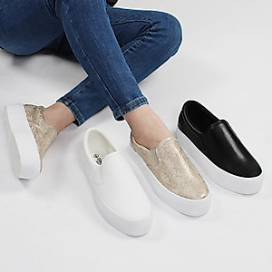 JABASIC Womens Fashion Sneakers Casual Slip On Platform Shoes Loafers (5M,Golden)