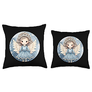 Blue Winter Accessories For Women Cute Christmas Angel Throw Pillow