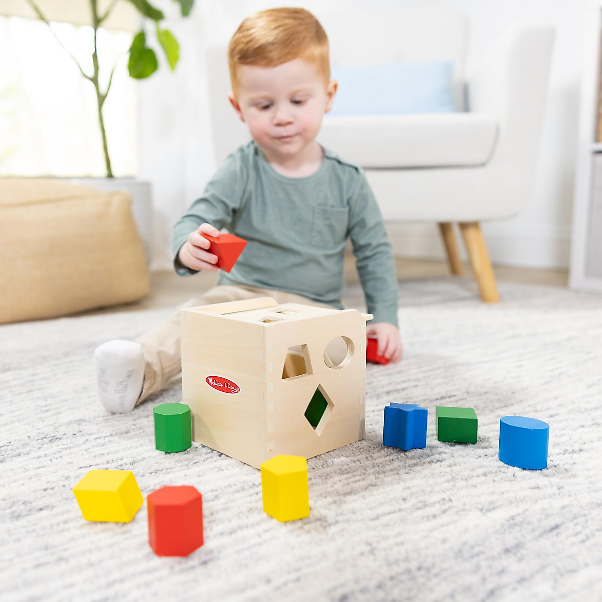Melissa & Doug Shape Sorting Cube - Classic Wooden Toy With 12 Shapes - Kids Shape Sorter Toys For Toddlers Ages 2+