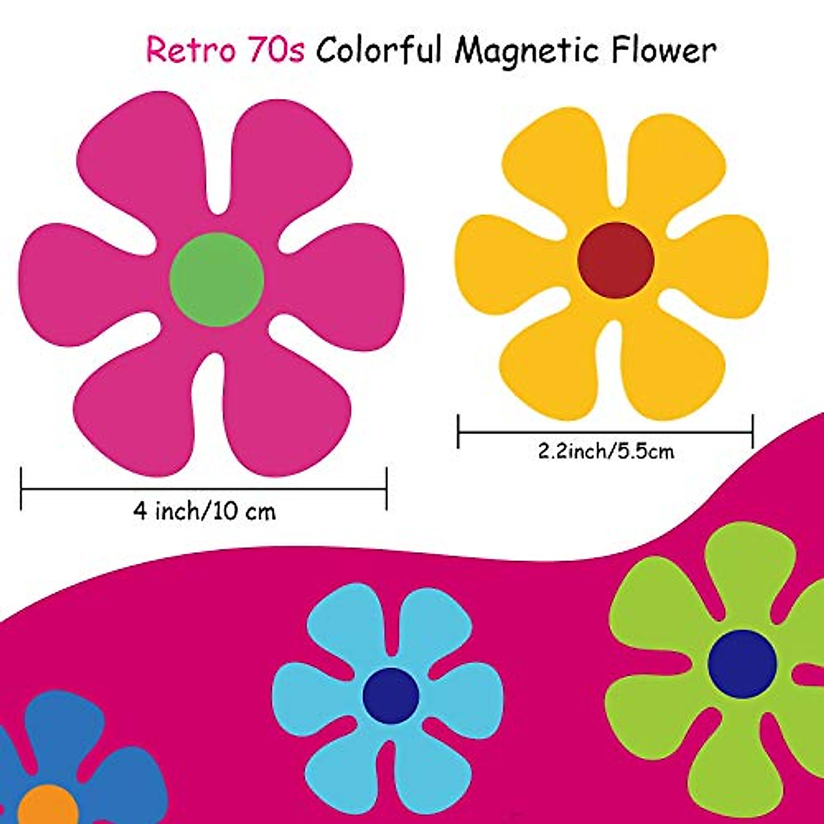 Car Flower Magnet Funny Magnetic Decals Decorations Cute Fridge Magnets 60s Flower Cutout Magnet for Car Home Door Whiteboard Refrigerator (16 Pieces,3.9 x 3.9 Inch, 2.2 x 2.2 Inch)