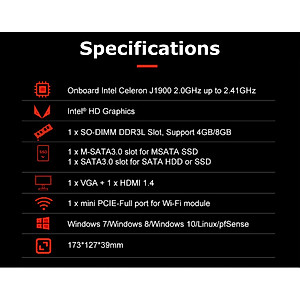 EGSMTPC Mini PC with 4GB RAM 32GB SSD WiFi, 4 GIGA LAN Port, VGA HDMI, 2 USB Port, Celeron J1900 Processor Quad core 2 GHz, Fanless Mini PC J1900
