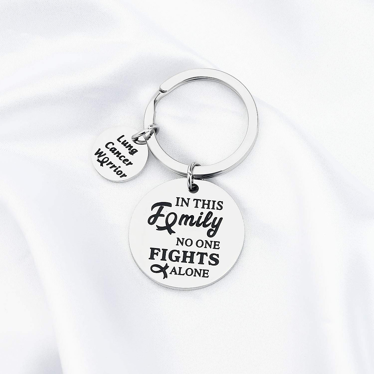 Lung Cancer Awareness Gifts Lung Cancer Keychain Survivors Gifts Inspirational Lung Cancer Support Gifts in This Family No One Fights Alone (Lung Cancer Keychain)
