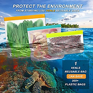 Reusable Food Storage Bags - 10pack BPA FREE Ziplock/Freezer Bags(2 Reusable Gallon Bags & 4 Sandwich Bags & 4 Snack Bags) EXTRA THICK Leakproof Silicone Lunch Bag for Food Meat Fruit Veggies