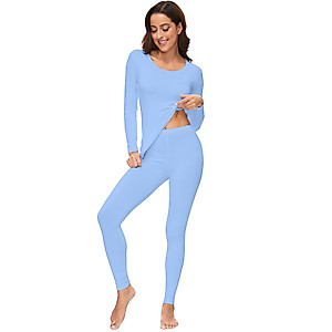 WiWi Soft Viscose from Bamboo Underwear for Women Thermal Long Johns Sets Super Warm Base Layer Top Pants Pajamas Set S-3X, Sky Blue, Medium