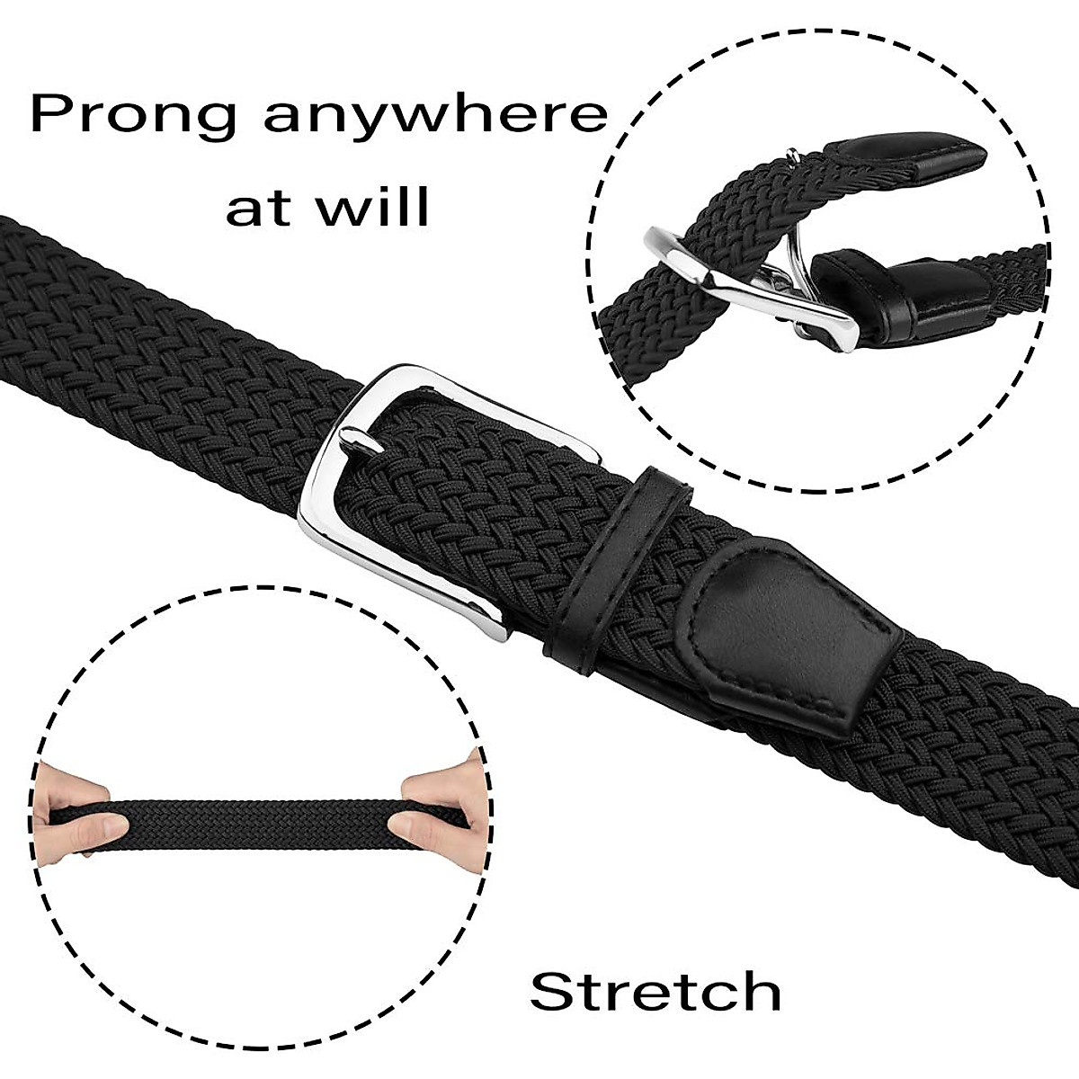 JUKMO Elastic Braided Belt, Stretch Woven Belt in Gift Box (Black, Medium)