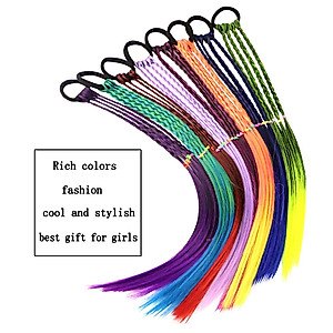 HUJIANWEN Colored Braids Hair Extensions with Rubber Bands Rainbow Braided Synthetic Hairpieces Ponytail Hair Accessories for Women Kids Girls Party Highlights Cosplay Dress Up