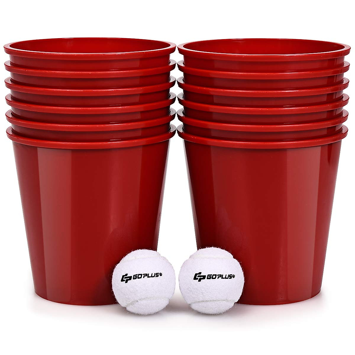 Goplus Yard Pong, Giant Outdoor Games Pong Set with 12 Buckets, 2 Balls and a Carry Bag, Toss Game for Beach, Backyard, Lawn, Party, Camping, Tailgate Game for Family and Friends