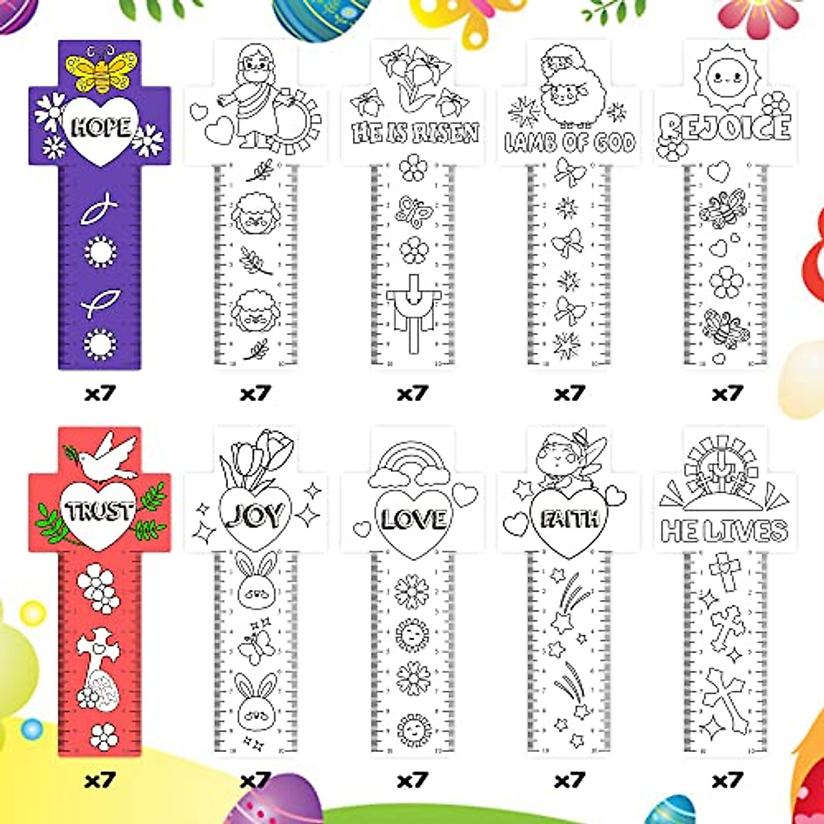 X1zuue 70Pcs Christian Religious Color Your Own Bookmarks DIY Coloring Blank Bookmark Ruler Jesus Cross Measuring Ruler for Party Sunday School Favors Classroom Student Rewards Goodie Basket Fillers