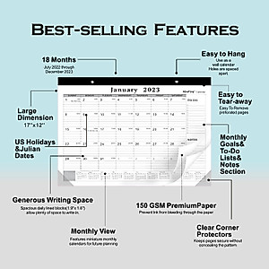 Kinfira Desk Calendar 2023 17" x 12" - Sturdy Desktop Calendars Runs until December 2023 Thick Desk / Wall Calendar with Plenty Writing Space