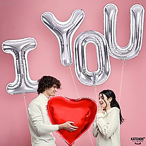 Huge, Silver I Love You Balloons - 40 Inch | Love Balloons for Valentines Day Decor | I Love You Foil Balloons, Happy Anniversary Balloons | I Heart You Balloons for Happy Anniversary Decorations