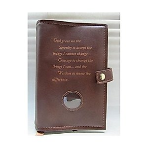 Deluxe Double Alcoholics Anonymous AA Big Book & 12 Steps & 12 Traditions Book Cover Medallion Holder Brown