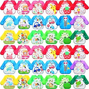 36 Pcs Kids Art Smocks Bulk Toddler Smocks for Painting Waterproof Children's Paint Aprons Colorful Washable Long Sleeve Smocks Arts and Crafts Supplies for Classroom Baby Boys Girls Aged 1-4 Years