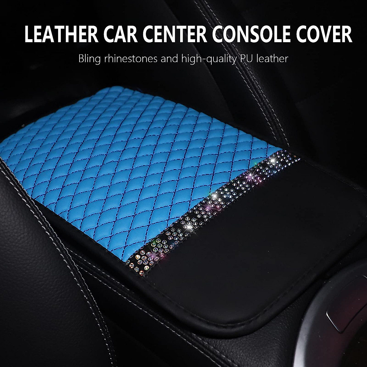 jeseny Pack-1 Car Auto Armrest Cover Pad, Car Central Armrest Case Cover with Glossy Crystal Rhinestone, Universal Car Armrest Cushion Protector (Blue)