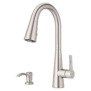 Pfister Barulli Kitchen Faucet with Pull Down Sprayer and Soap Dispenser, Single Handle, High Arc, Spot Defense Stainless Steel Finish, F5297BARGS