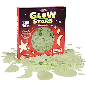 Glow in The Dark Stars for Ceiling; 300 Count & 4 Bonus Moon Phases; Full 1-8 Moons; Lunar Phase Glowing Stars Includes Stars and Moon, Glowing Stars for Ceiling, Wall Decals for Kids Room Decoration