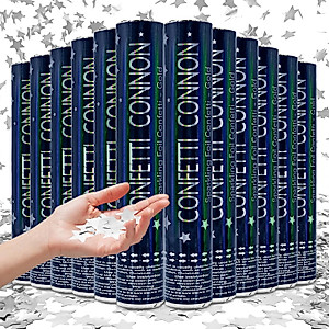 Confetti Cannon Sliver 12Pack Confetti Poppers 12Inch Confetti Party Poppers with Silver Star Confetti Bulk Streamer Blaster Shooter for New Year Christmas Birthdays,Weddings,Graduation Decorations