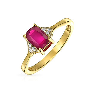 Personalized 2.34CT Genuine Gemstone Birthstones Zircon Accent Red Created Ruby Emerald Cut Cocktail Engagement Ring Yellow 14K Gold Plated .925 Sterling Silver Customizable
