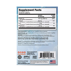 EarthNutri D-fense Bone & Heart Health, 72 Trace Minerals, Immunity, Vitamin D3 Vitashine, Calcium, Iron, and Magnesium Aquamin - 60 Veg Cap, Blister Sealed.
