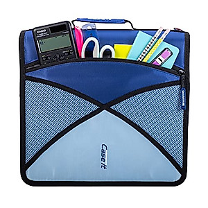 Case-it The Dual 2-in-1 Zipper Binder - Two 1.5 Inch D-Rings - Includes Pencil Pouch - Multiple Pockets - 600 Sheet Capacity - Comes with Shoulder Strap -Dual-132, Blue