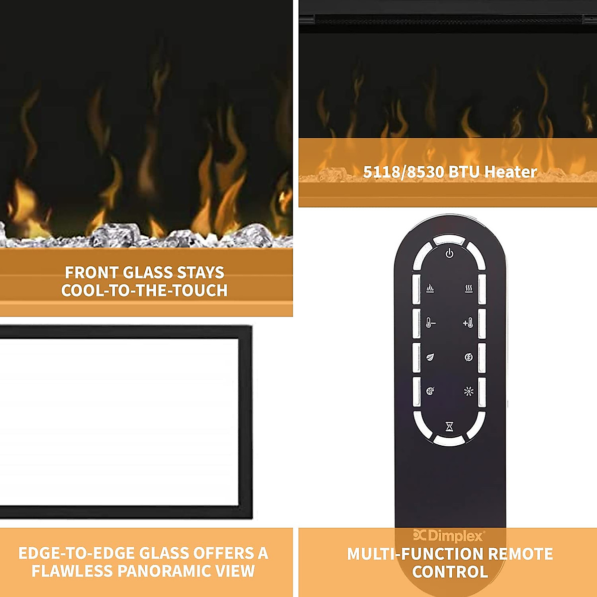 Dimplex IgniteXL 74" Built-in Linear Electric Fireplace (Model: XLF74), 8530/5118 BTU, 240/120 Volt, 2500/1500 Watt, Black