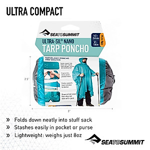 Sea to Summit Ultra-Sil Nano Tarp Poncho 4-in-1 Raincoat, Pack Cover, Groundsheet, and Shelter, Lime
