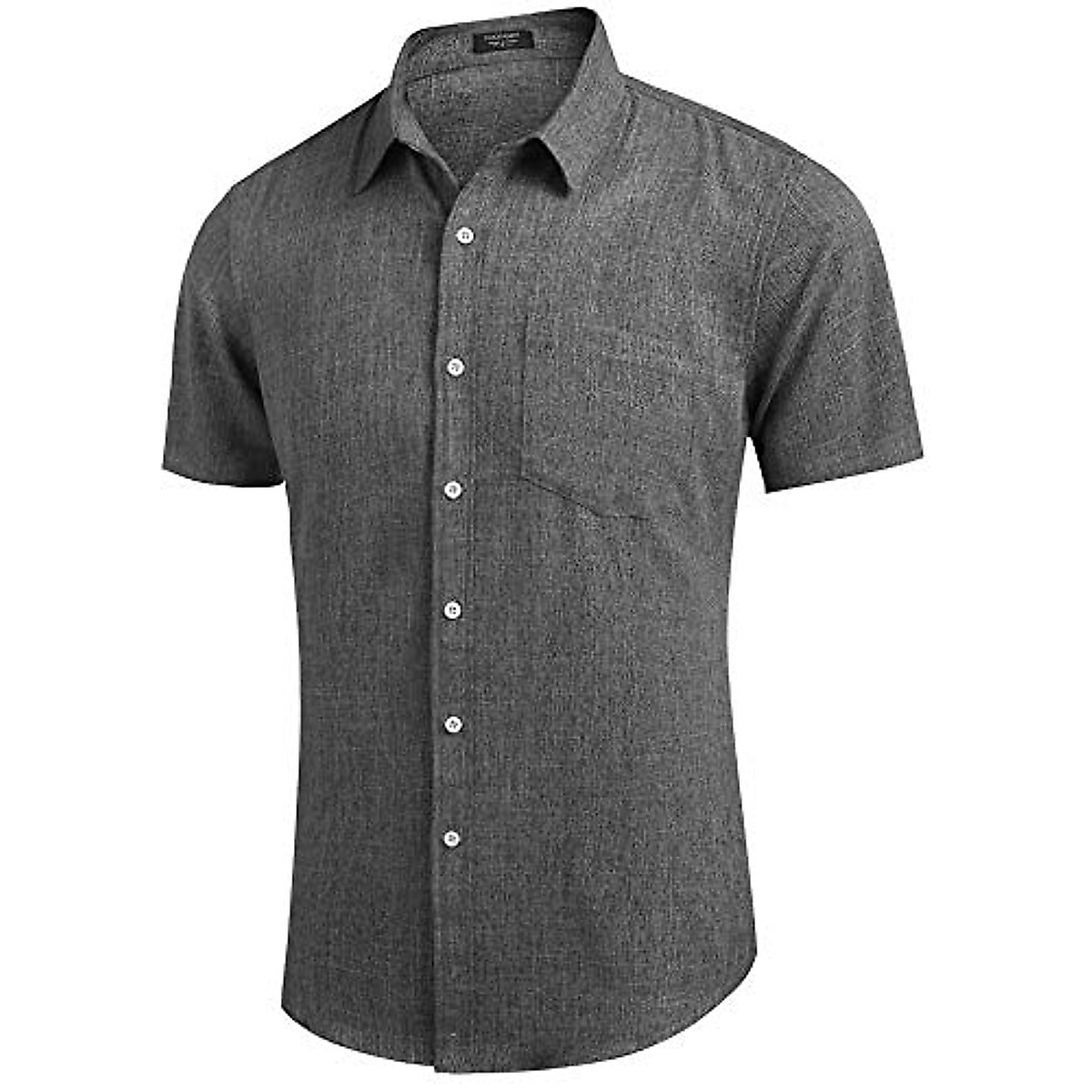 COOFANDY Mens Shirt Chambray Oxford Dress Business Work, Black, X-Large, Short Sleeve
