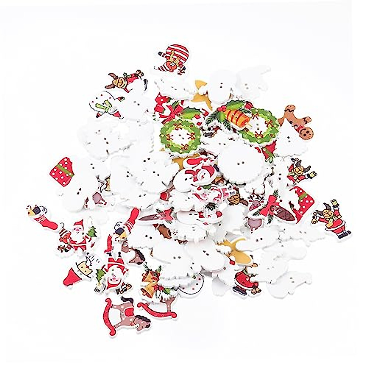 NOLITOY 100pcs Christmas Wooden Buttons DIY Wood Button Wooden Embellishment Wooden Jewelry Buttons Table Scatter Button for DIY Crafts Xmas Wood Buttons Christmas Button Painted Clothing