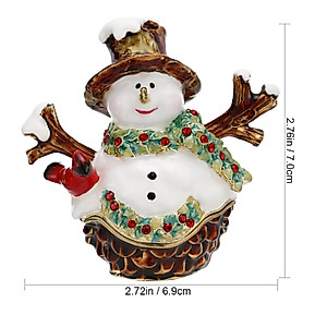Hand Painted Enamel Trinket Box, Hinged Jewelry Organizer Mini Ring Earrings Storage, Unique Home Decor Figurine Keepsake Collectible, Personalized Elegant Handmade Ornament (White Snowman)