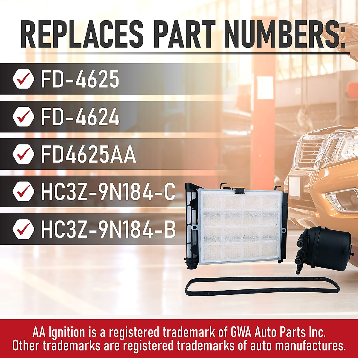 Replacement Fuel Filter, Compatible with Ford Vehicles, 2017-2019 - F-250 Super Duty, F-350 Super Duty - Replaces FD-4625, HC3Z-9N184-C, FD-4624, HC3Z-9N184-B - 6.7L Diesel Fuel Water Separator