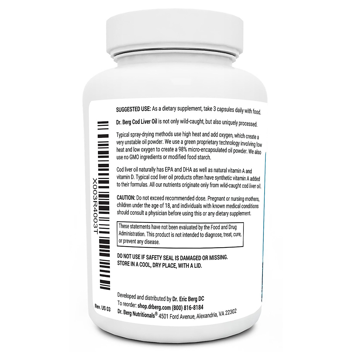 Dr. Berg Cod Liver Oil Capsules - NEW FORMULA without OxBile - Rich in Omega-3 Fatty Acids (DHA & EPA), Vitamins A & D - No Smells or Bad Aftertaste - 90 Capsules