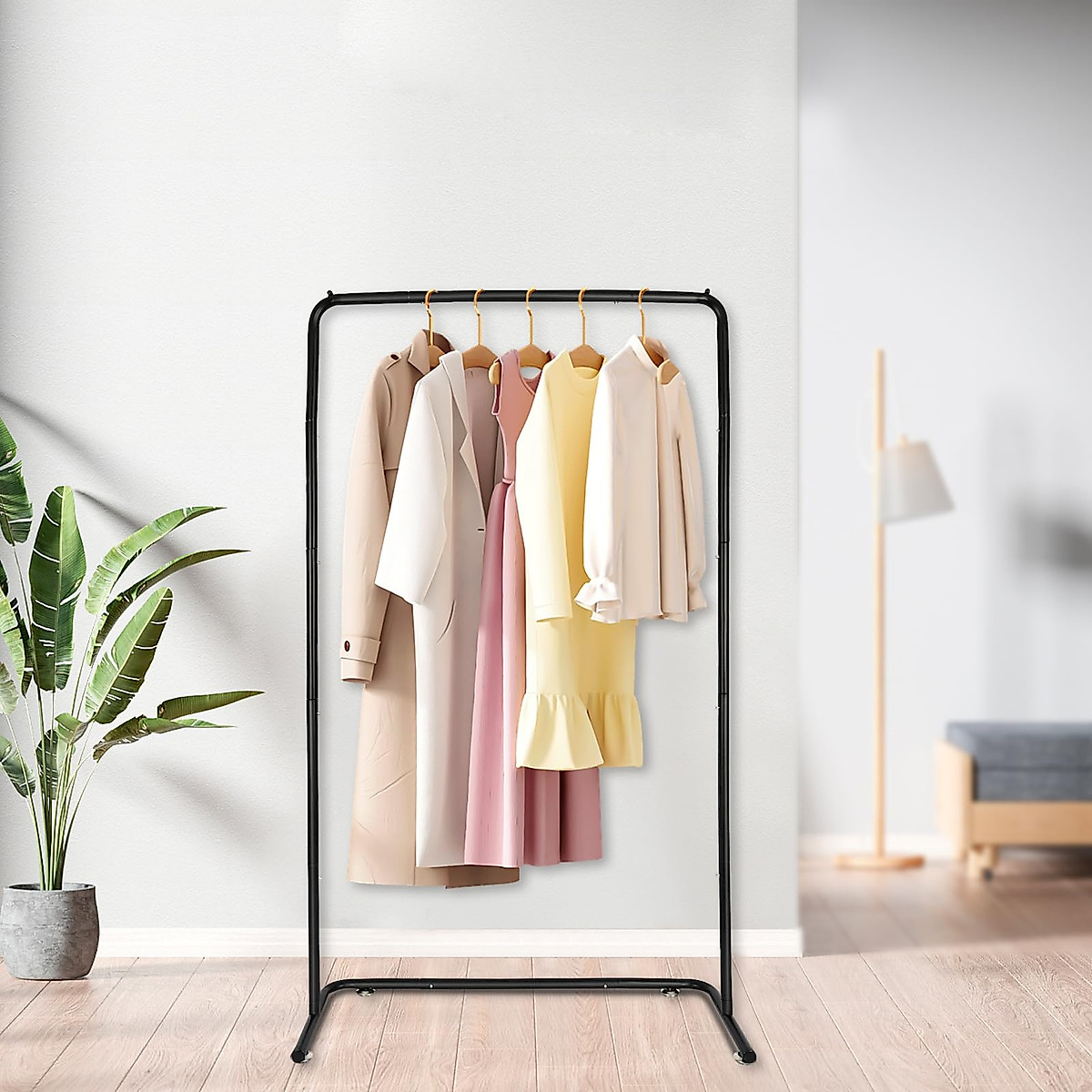 Fishat Black Lightweight Standard Rod Simple Rolling Clothes Rack, 15"D x 48"W x 58"H Metal Clothes Organizer for Dorm Bedroom Home Balcony