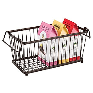 mDesign Household Stackable Metal Wire Storage Organizer Bin Basket with Built-In Handles for Kitchen Cabinets, Pantry, Closets, Bedrooms, Bathrooms - 12.5" Wide, 2 Pack - Bronze