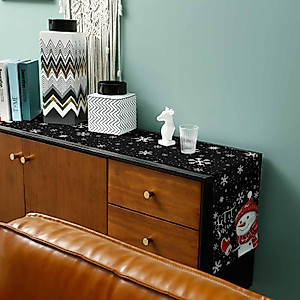 Black Snowman Christmas Table Runner 60 Inches Long, Xmas Winter Snowflake Farmhouse Dress Scarves, Classic Black Dining Tablerunner for Coffee Table/Kitchen Island/Party Christmas Décor, 13" x 60"