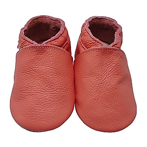 Mejale Baby Soft Soled Leather Moccasins Anti-Slip Infant Toddler Shoes First Walkers(Watermelon Pink,6-12 Mos)