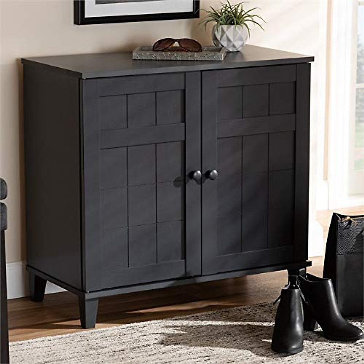 BOWERY HILL Contemporary 4-Shelf Wood Shoe Cabinet in Dark Gray