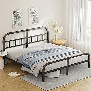 HAOARA Heavy Duty King Bed Frame with Headboard Footboard/Quiet and Anti-Slip/Metal Platform Bed Frame No Box Spring Needed/Sturdy Steel Support/Easy Assembly