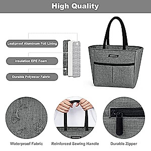 Insulated Lunch Bags for Women Men Thermal Lunch Bag with Front Pocket Leakproof Lunch Tote Bag Reusable Adult Lunch Bag Lunchbox with Small and Large Size for Office Work Picnic Shopping (Gray-S)