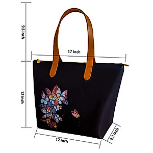 Work Tote bag with Zipper Butterfly bag Shoulder bag Handbag for Women Waterproof Nylon Travel, School, Gifts Y2K Aesthetic (black)