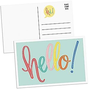 Sweetzer & Orange Hello Postcards Pack (60 Post Cards) 4x6 Postcards for Kids and Adults. 300gsm Note Cards. Blank Hello Greeting Cards, Mint Green Hello Cards