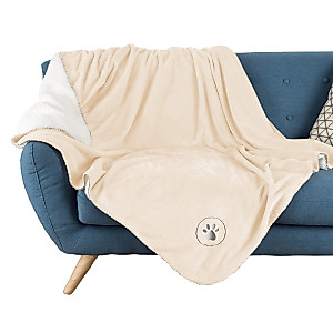 PETMAKER Waterproof Pet Blanket - 50x60-Inch Reversible Sherpa Fleece Throw Protects Couches, Cars, and Beds from Spills, Stains, and Fur (Cream)