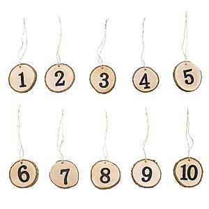 Micro Traders Wooden Table Numbers,10pcs 1-10 Wedding Table Numbers Hanging Wood Slice Wedding Table Centerpieces for Arts Crafts Wall Decor Wedding DIY