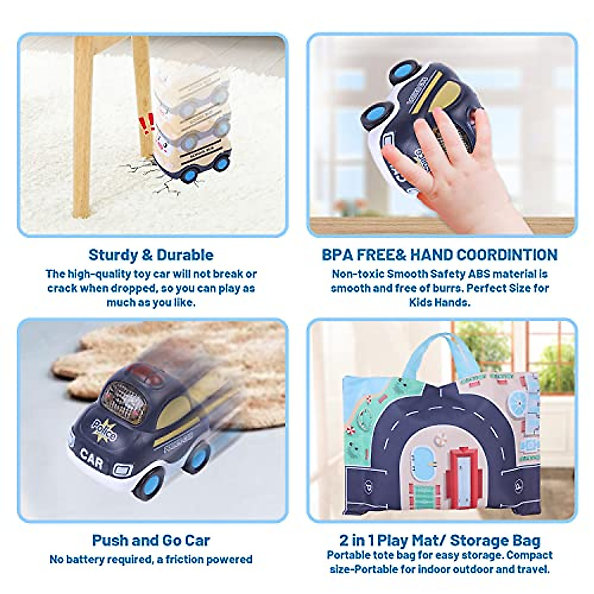 EARCASE Baby Toy Cars for 1 2 3 Year Old Boy with Play Mat Storage Bag, Push and Go Car Toddler Toy Friction Powered Cars, Best Gift Toy for 1 2 3 4 5 Year Old Boys Girls