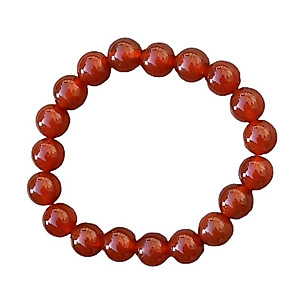 LKBEADS Natural Natural Carnelian 10mm rondelle smooth 7inch Semi-Precious Gemstones Beaded Bracelets for Men Women Healing Crystal Stretch Beaded Bracelet Unisex