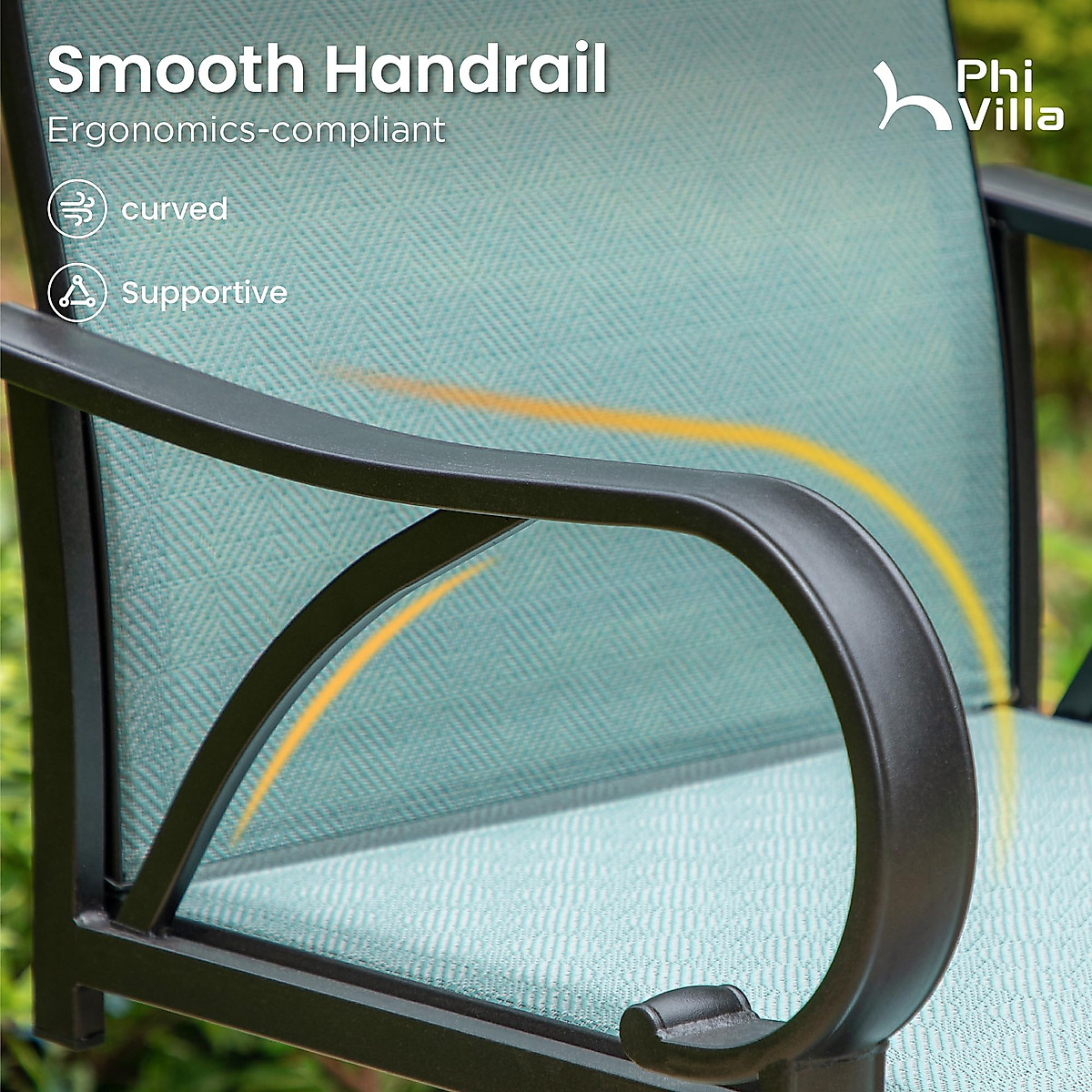 PHI VILLA Outdoor Bar Stools Set of 2, Swivel Patio Bar Stools & Chairs with Armrest, All-Weather High Top Outdoor Bar Chairs for Outside, Porch and Deck