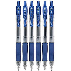 Pilot G2 Retractable Rollerball Gel Pens, Extra Fine Point, 0.5mm, Blue Ink, 6 Count